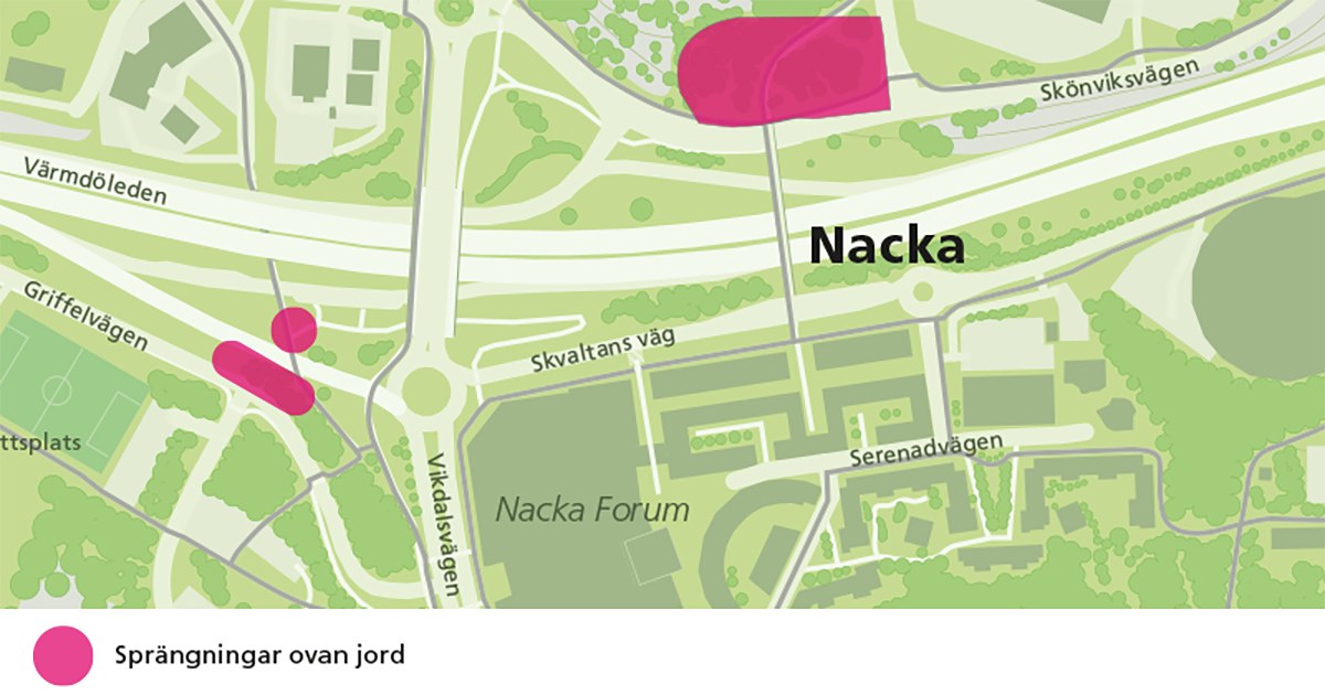 Blå linje till Nacka - Sprängningar ovan jord station Nacka | Nacka kommun
